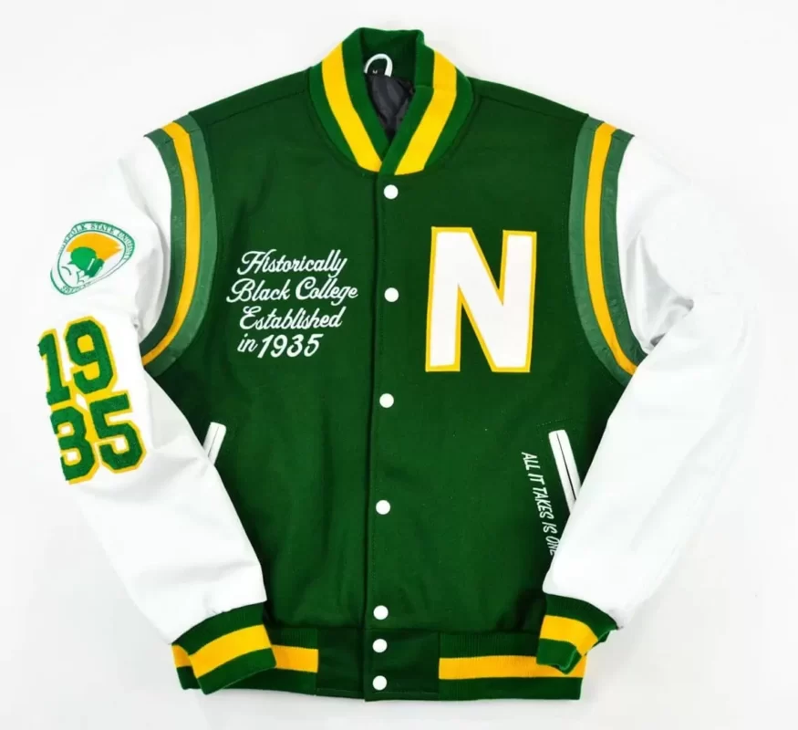 Green Norfolk State University Varsity Jacket | Universal Jacket