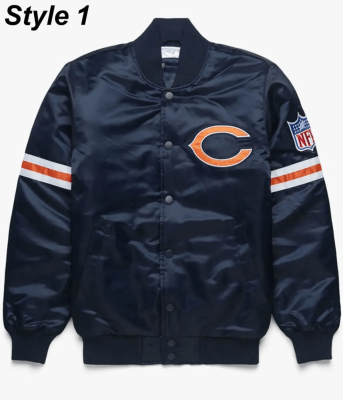 Chicago Bears Navy Blue Bomber Satin Jacket| Universal Jacket