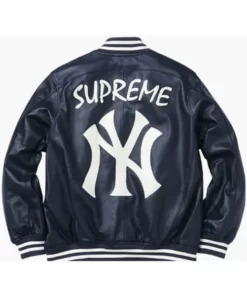Supreme New York Yankees Varsity Leather Navy Jacket