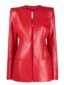 Women’s Red Collarless Leather Jacket