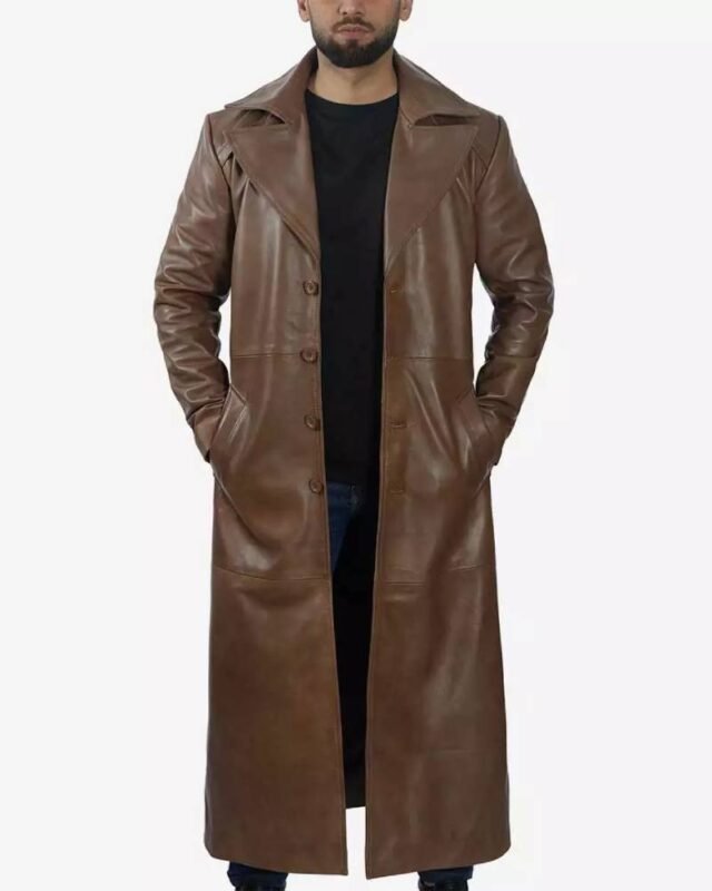 Men’s Real Lambskin Leather Full Length Brown Trench Coat