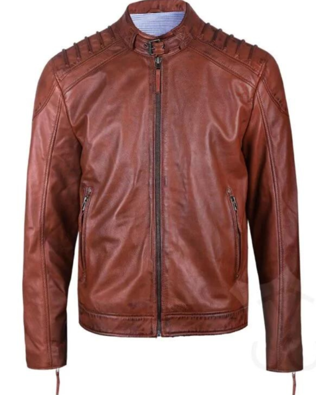 Men’s Brown Padded Biker Leather Jacket