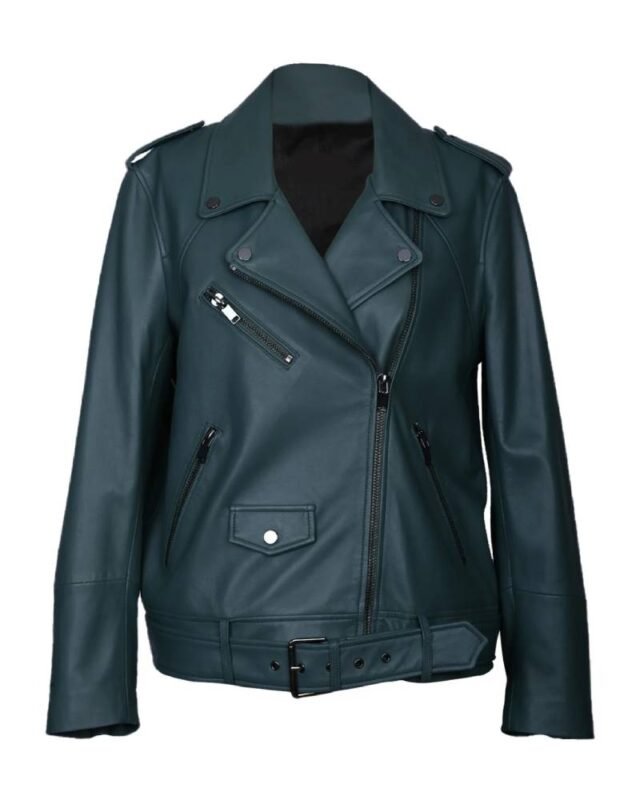 Mira Belted Biker Leather Jacket