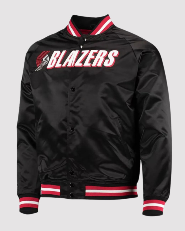 Black Portland Trail Blazers Throwback Wordmark Satin Jacket