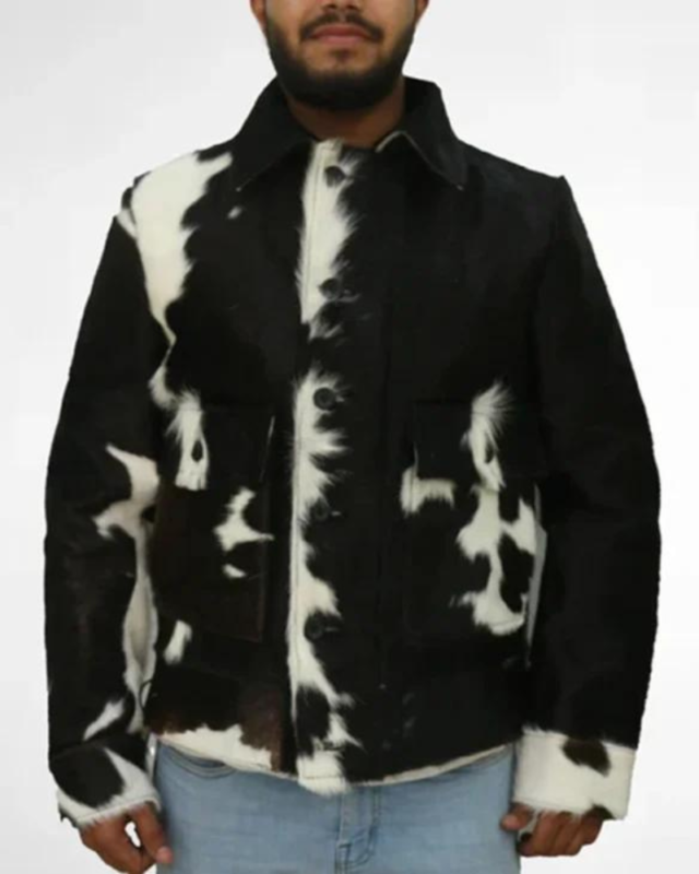 Cowhide Fur Black And White Leather Jacket