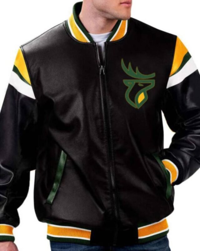 CFL Edmonton Elks Black Leather Varsity Jacket