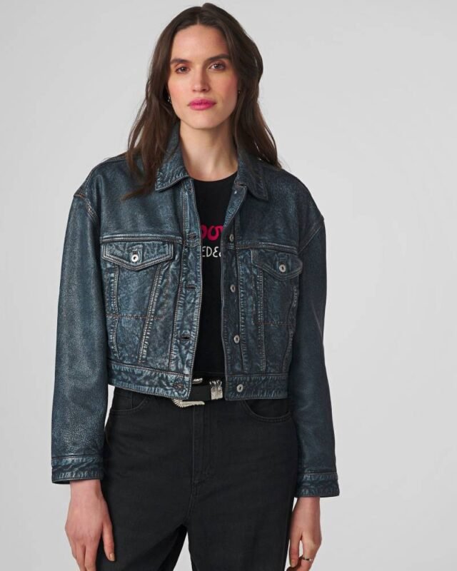 Sloane Cropped Denim Leather Jacket