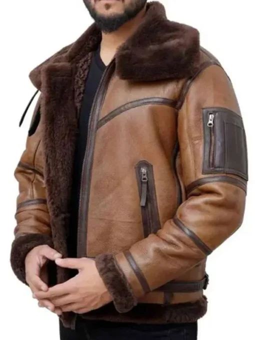 Men Brown Leather Aviator Jacket